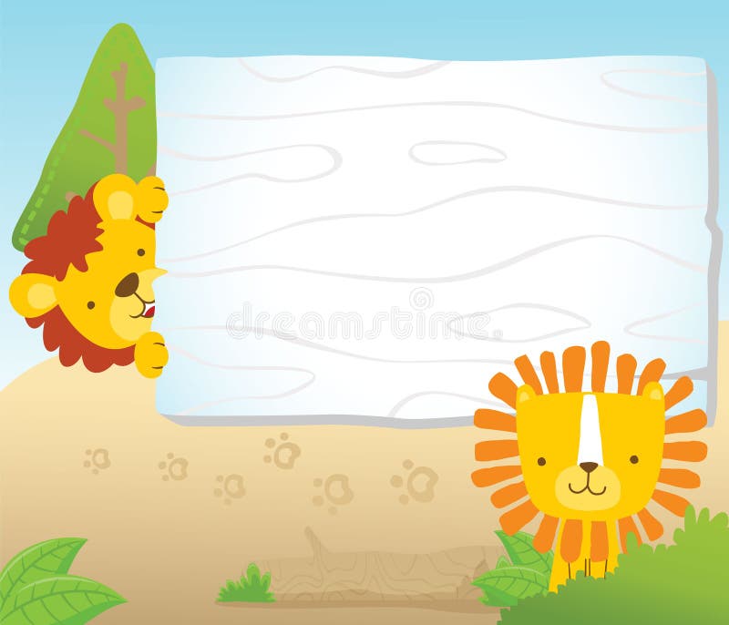Vector Cartoon of Lions Playing Hide and Seek, Empty Frame Border for ...