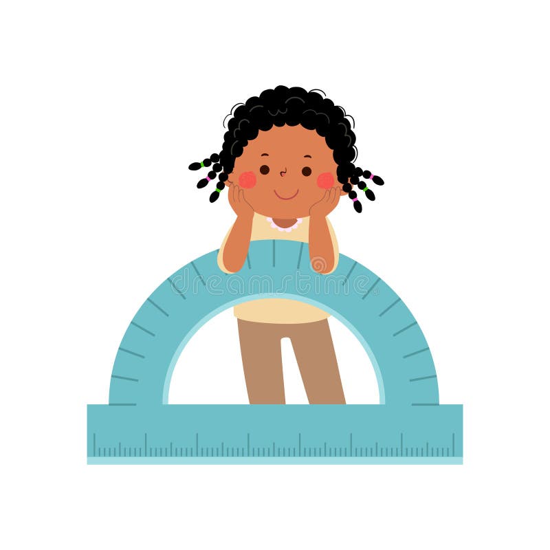 Vector Cartoon Little Student Girl with Half Circle Protractor. Back To ...