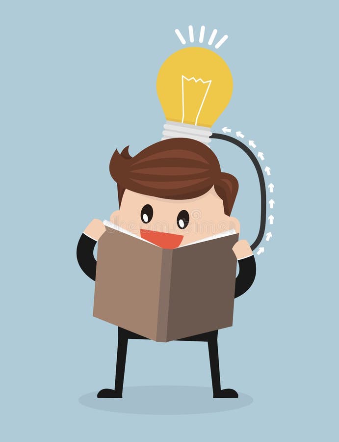 Vector Cartoon of Man Reading a Book Which Create Idea. Stock Vector ...
