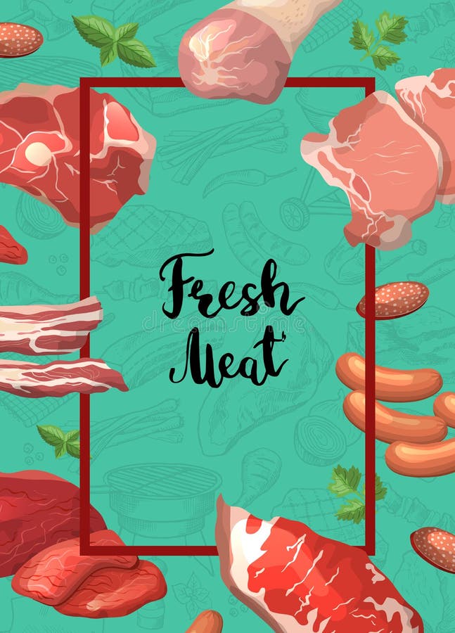 Vector Cartoon Meat Elements Frame Illustration Stock Vector ...