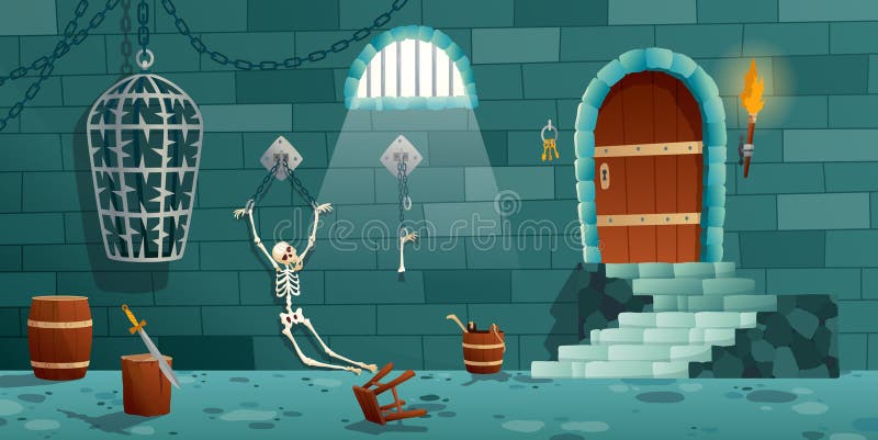 Vector Cartoon Medieval Prison, Torture Objects. Wooden Bunks, Barrel ...