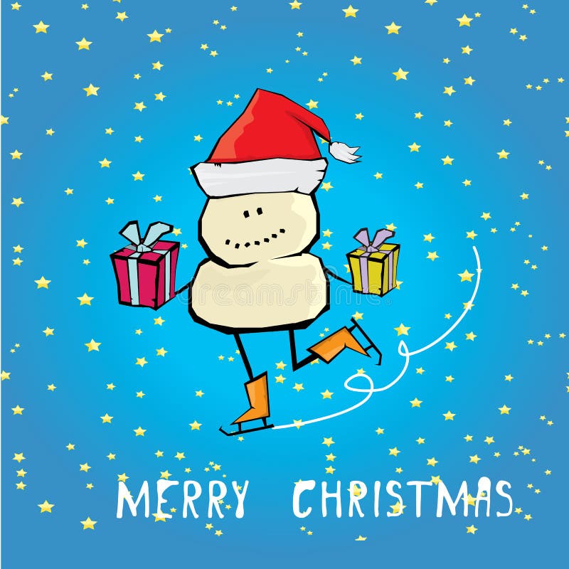 Vector Cartoon Merry Christmas Card with Snowman. Stock Vector ...