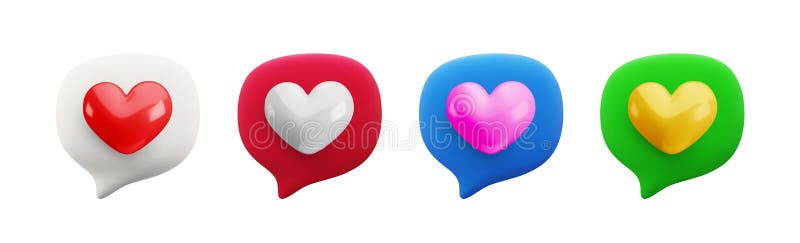 Vector Cartoon Minimal 3d Speech Bubble with Heart Icon Set. Realistic ...