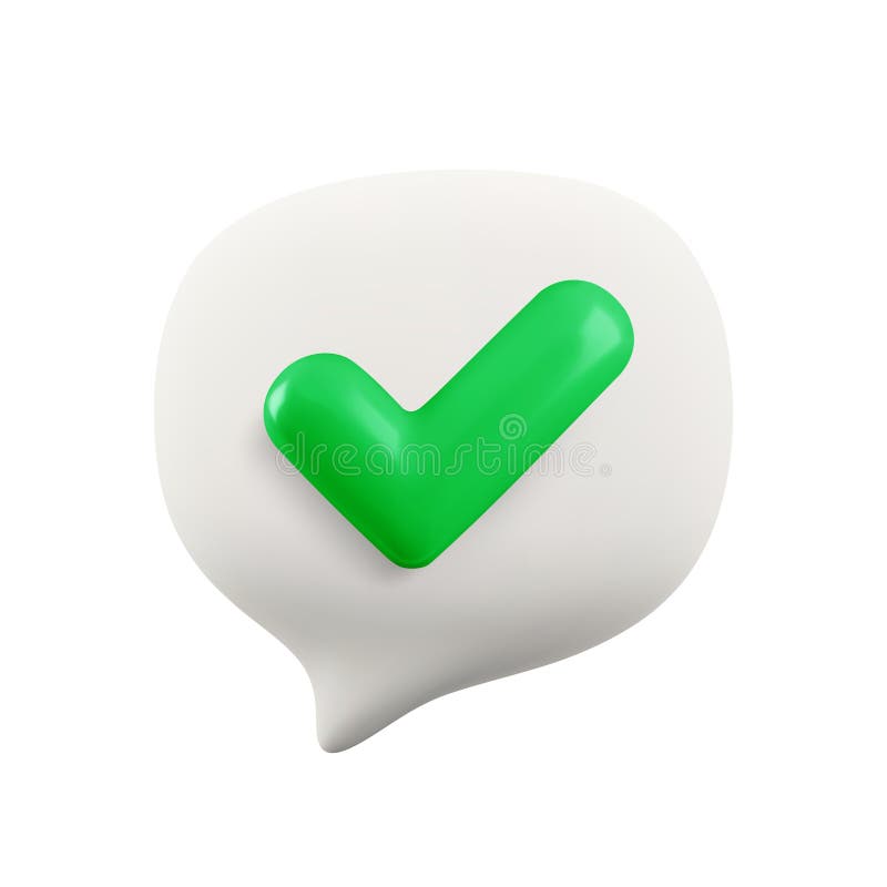 Vector Cartoon Minimal 3d White Speech Bubble with Green Check Mark ...