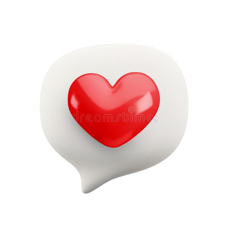 Vector Cartoon Minimal 3d White Speech Bubble with Heart Icon ...