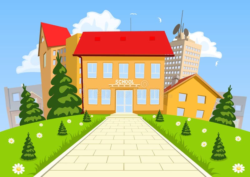 Vector Cartoon Modern School Building Stock Vector - Illustration of ...