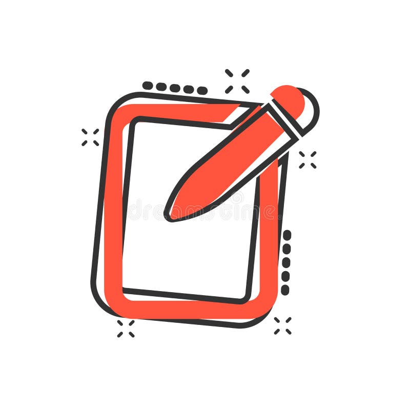 Vector Cartoon Notepad Edit Document with Pencil Icon in Comic S Stock ...