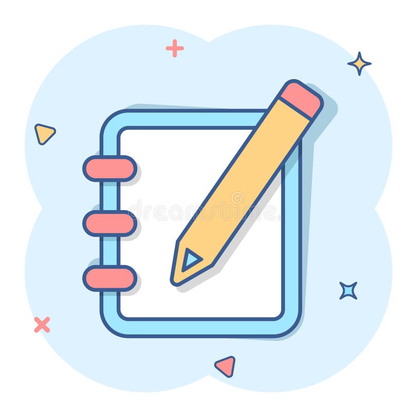 Vector Cartoon Notepad Edit Document with Pencil Icon in Comic Style ...