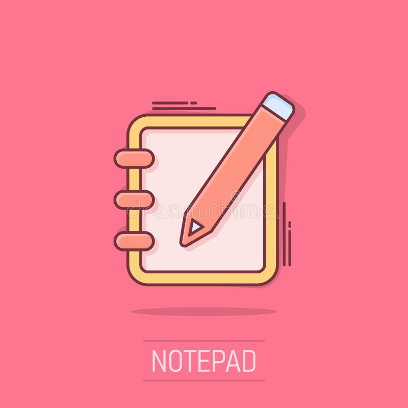 Vector Cartoon Notepad Edit Document with Pencil Icon in Comic Style ...
