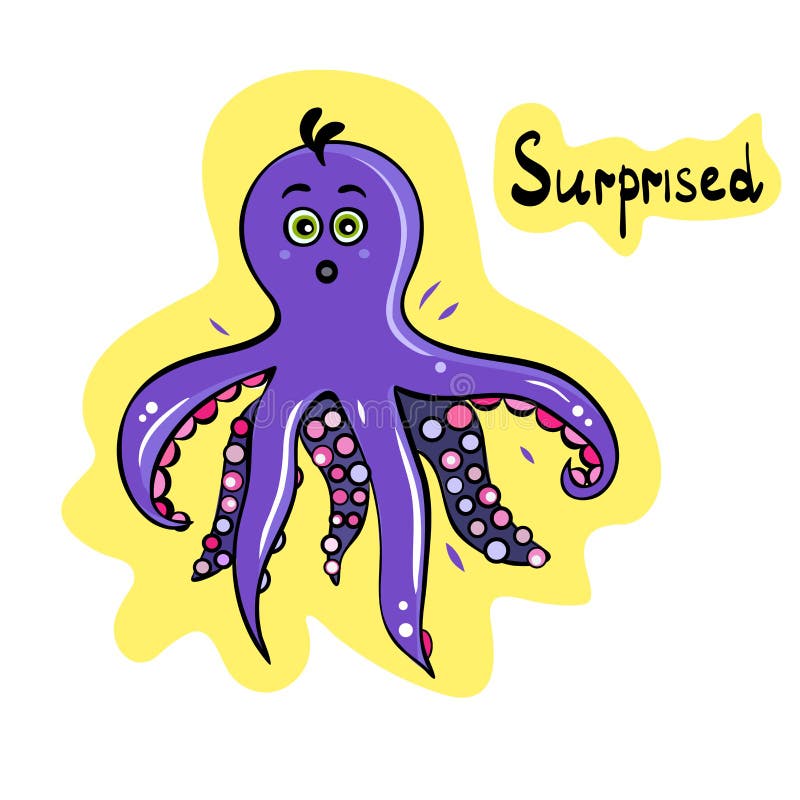 Vector Cartoon Octopus. Cartoon Surprised Face. Expressive Character ...