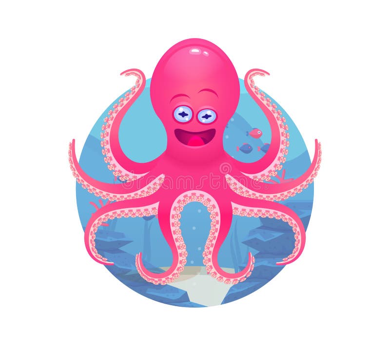 Vector Cartoon Octopus Illustrated on Sea Bottom . Stock Illustration ...