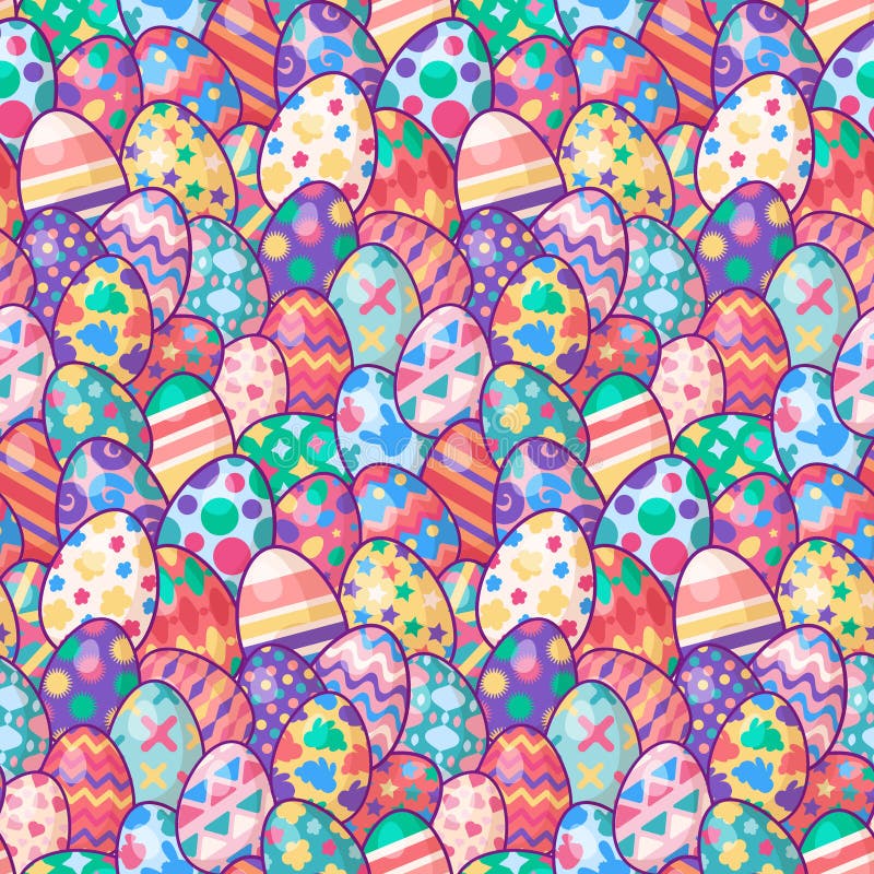 Vector Cartoon Outline Easter Eggs Seamless Pattern Stock Illustration ...