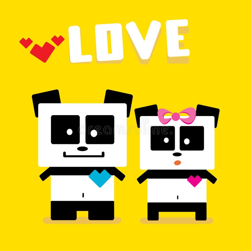 Vector Cartoon Panda Couple in Love. Stock Vector - Illustration of ...