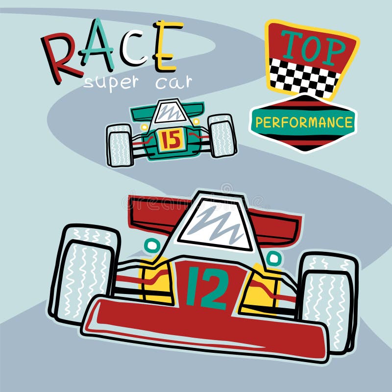 Vector Cartoon of Racing Car on the Race Track with Racing Symbol Stock ...