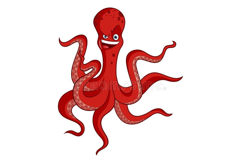 Vector Cartoon Red Octopus stock vector. Illustration of swimming ...
