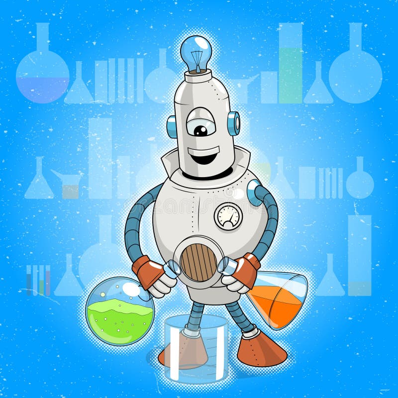 Vector Cartoon Robot Science Experiment Stock Vector - Illustration of ...