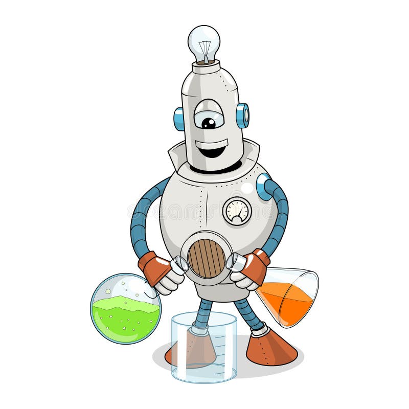 Vector Cartoon Robot Science Experiment Stock Vector - Illustration of ...