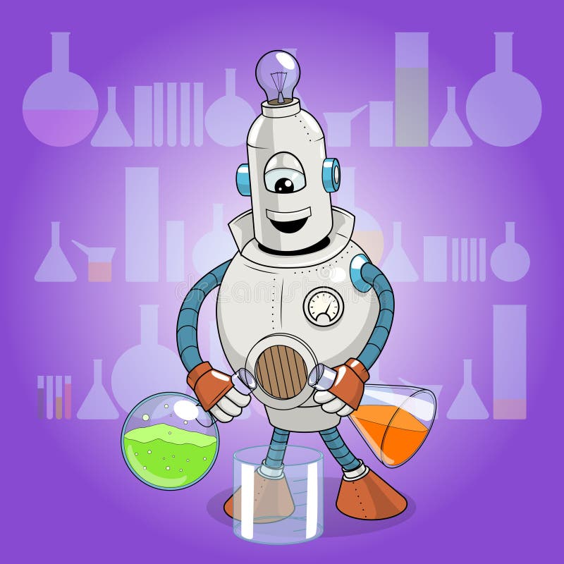 Vector Cartoon Robot Science Experiment Stock Vector - Illustration of ...