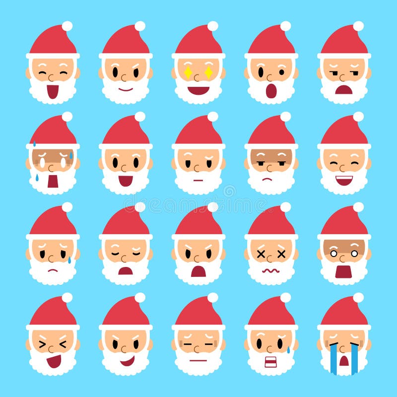 Vector Cartoon Santa Claus Faces Showing Different Emotions Stock ...