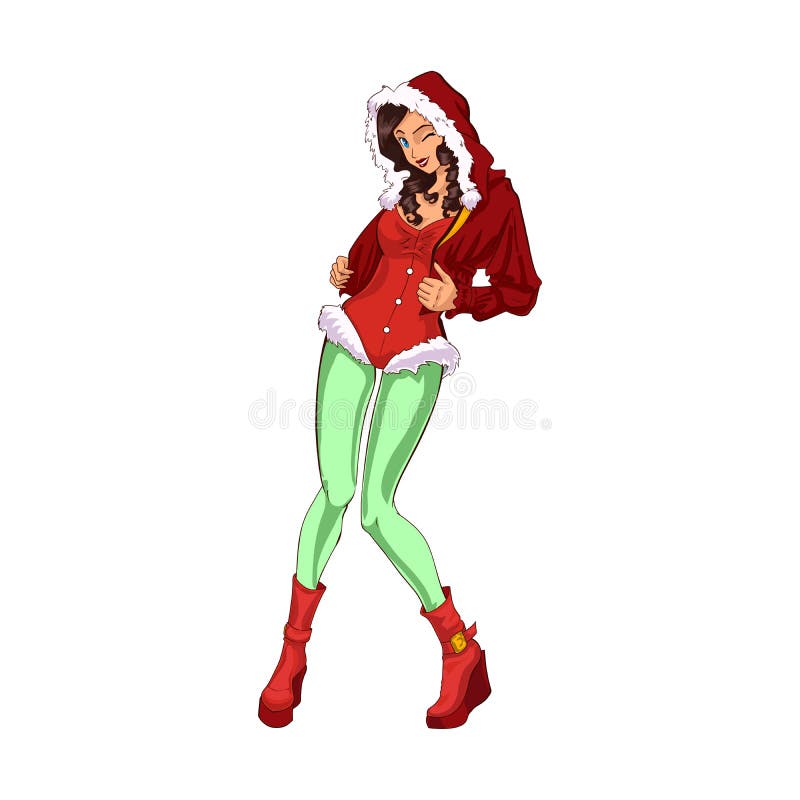 Vector Cartoon of Santa Girl. Stock Vector - Illustration of ...