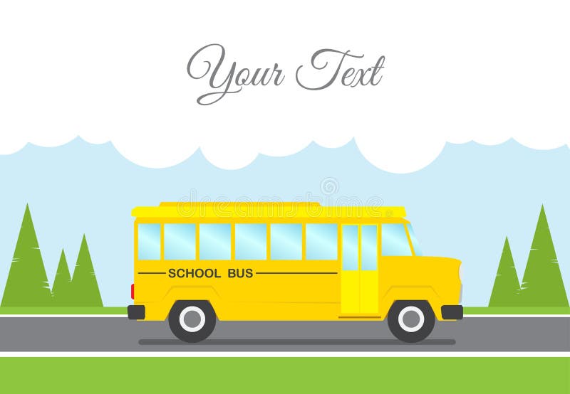 Vector Illustration: Cartoon Scene with Flat School Bus on Road. Back ...
