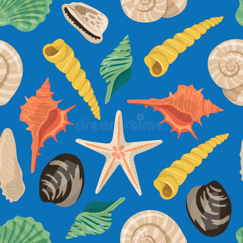 Vector Cartoon Sea Shells Pattern or Background Illustration Stock ...