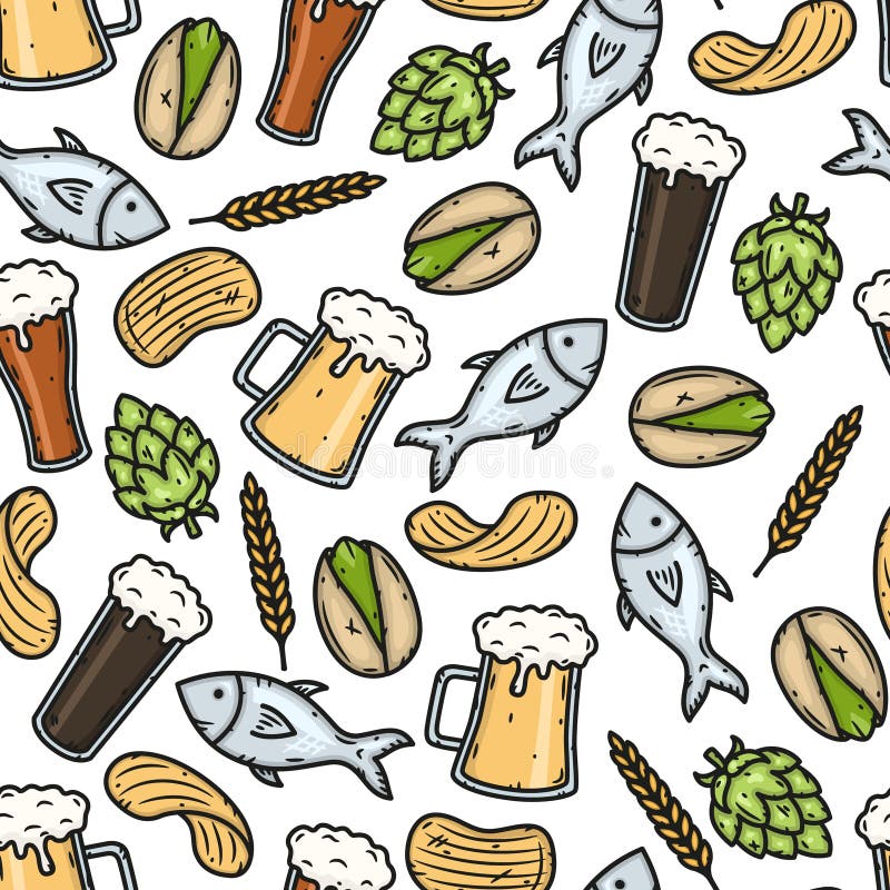 Vector Cartoon Seamless Beer Pattern. Vector Illustration. Stock Vector ...