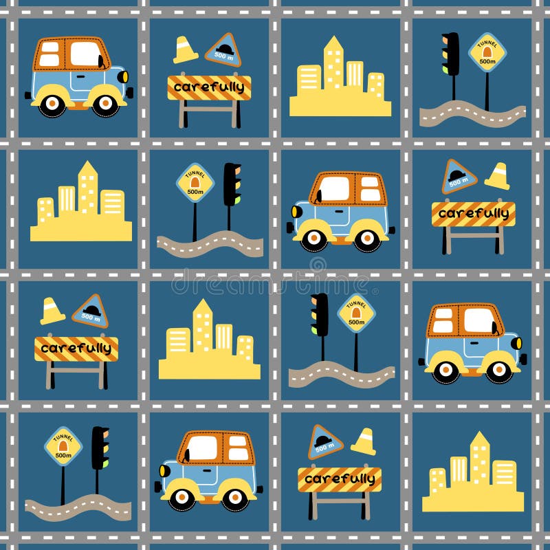 Vector Seamless Pattern with Traffic Theme Cartoon Stock Vector ...