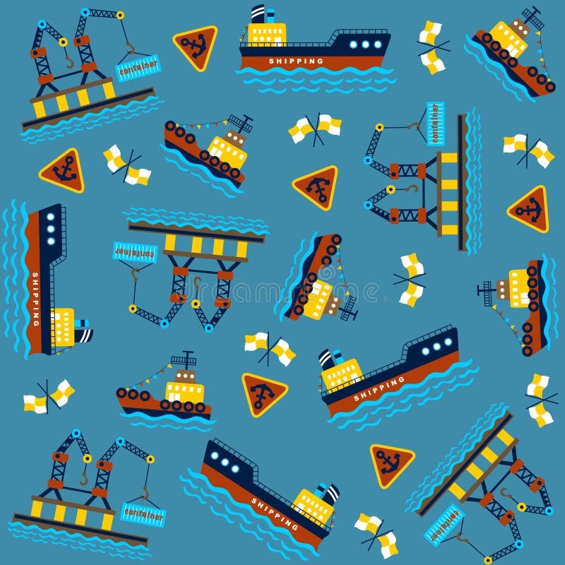 Vector Seamless Pattern with Cargo Ship Cartoon in the Port Stock ...