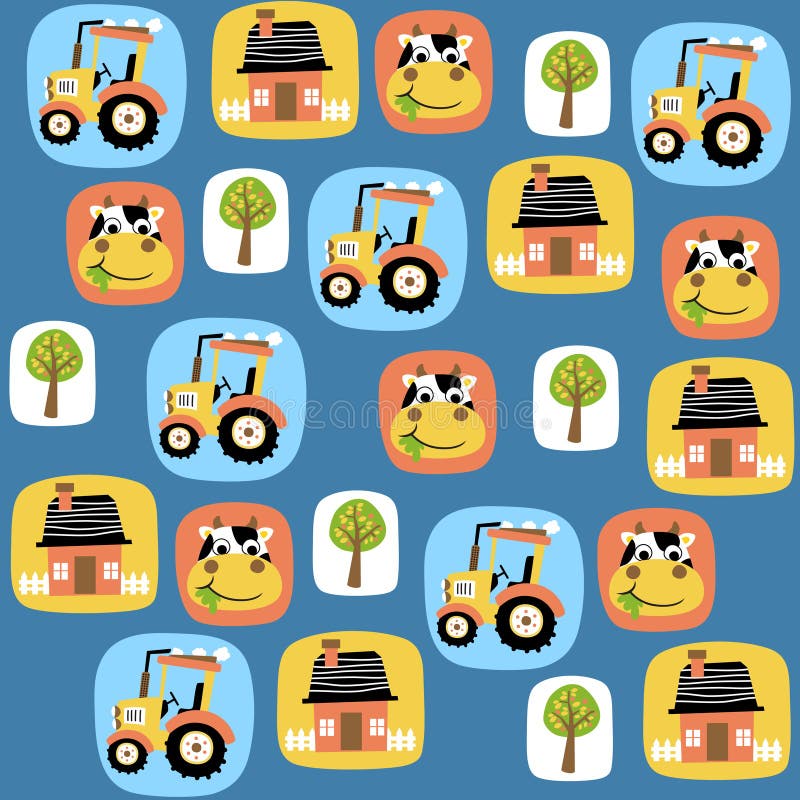 Seamless Pattern of Farmyard Theme Cartoon Stock Vector - Illustration ...