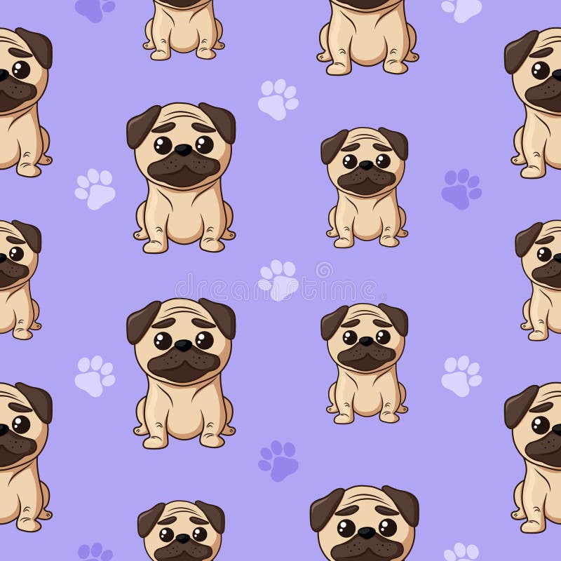 Vector Cartoon Seamless Pattern with Pug and Paws. Stock Vector - Illustration of friend, kids ...