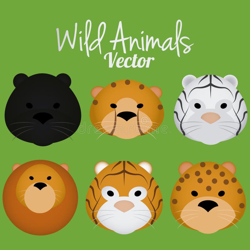 Vector Cartoon Set of Cute Wild Cats Faces Isolated Stock Vector ...