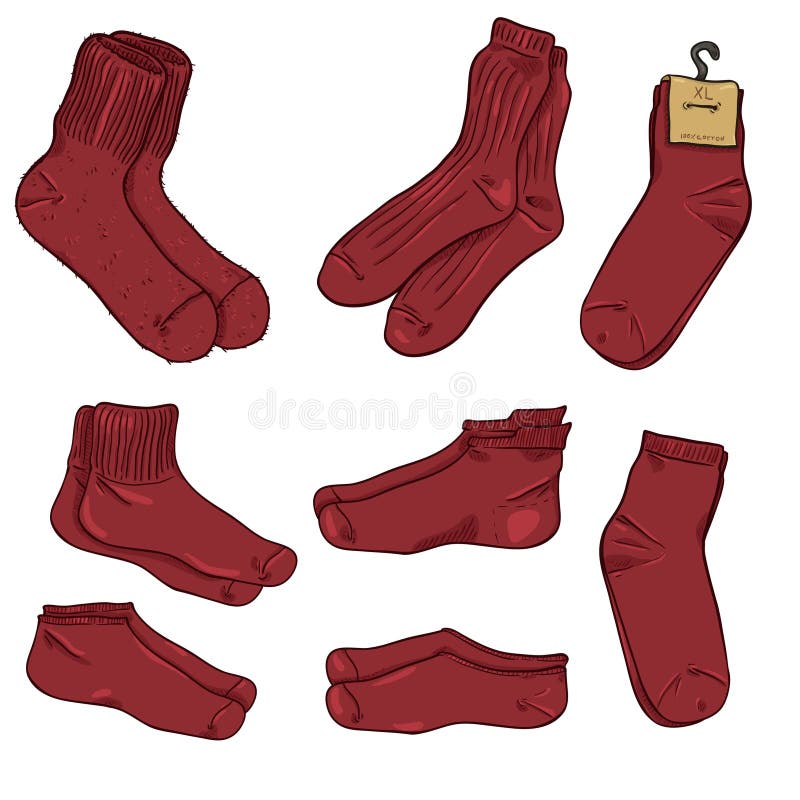 Vector Cartoon Set of Different Style Socks. Red Color Stock Vector ...