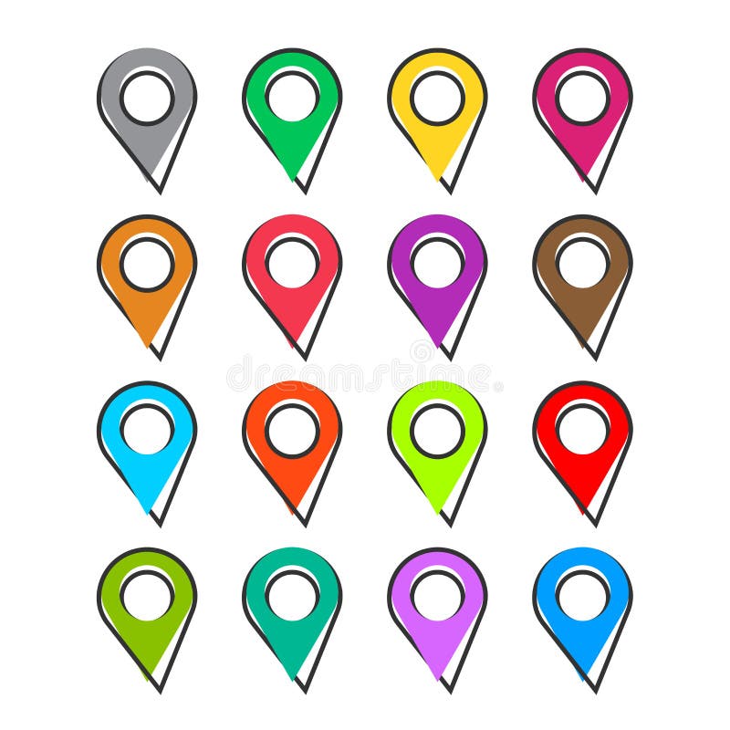 Vector Cartoon Set Pin Location Icon in Comic Style. Navigation Stock ...