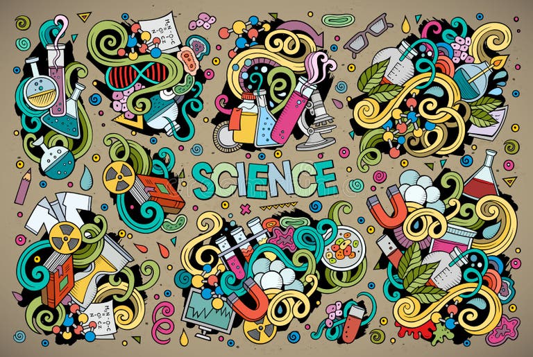 Vector Cartoon Set of Science Theme Doodles Design Elements Stock ...