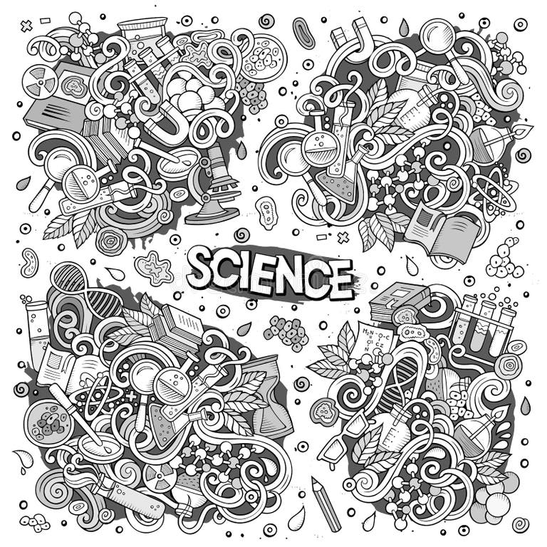 Vector Cartoon Set of Science Theme Doodles Design Elements Stock ...