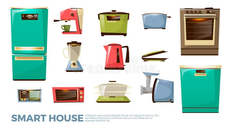 Vector Cartoon Smart Kitchen Wireless Appliances Stock Vector ...