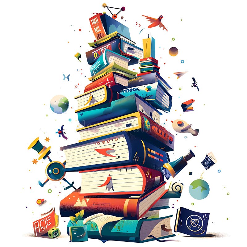 11. a Vector Cartoon Stack of Bestsellers and School Textbooks with ...