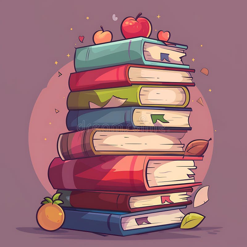 11. a Vector Cartoon Stack of Bestsellers and School Textbooks with ...