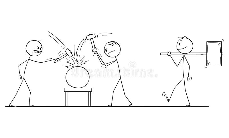 Vector Cartoon Illustration of Two Men, Workers or Businessmen Beating ...