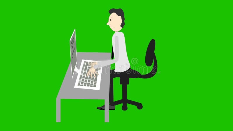 Cartoon Man Typing on a Computer on a Green Screen Stock Footage ...