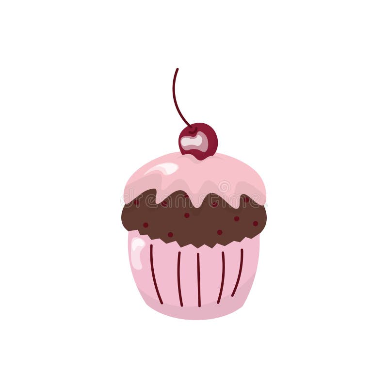 Vector Cartoon Style Clipart Of Sweet Cupcake With Cherry Muffin