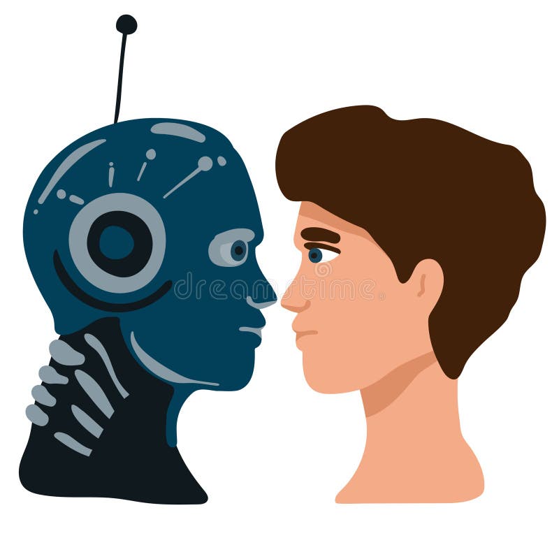 Vector Cartoon Style Illustration of Human Vs Robot Confrontation Arm ...