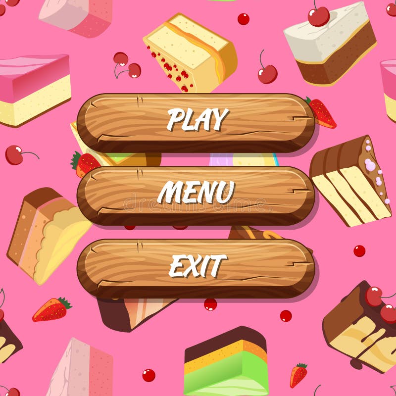Vector Cartoon Style Wooden Buttons with Text for Game Design on Cake ...