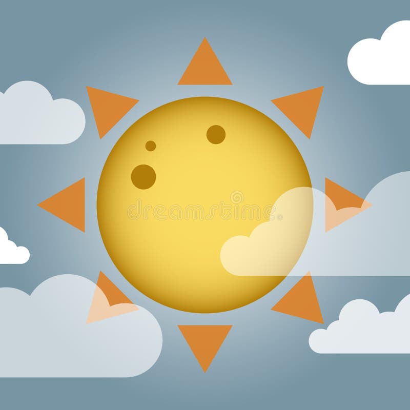 Cartoon Sun with Clouds and Blue Sky Stock Vector - Illustration of ...
