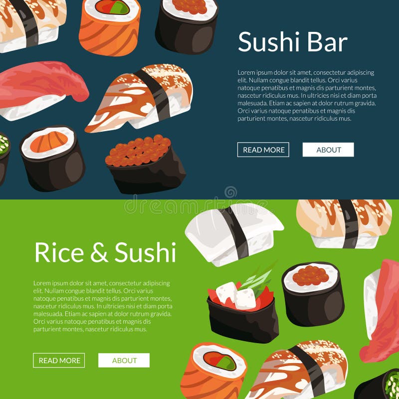 Vector Cartoon Sushi Horizontal Banner Templates Stock Vector ... Vector Cartoon Sushi Horizontal Banner Templates Stock Vector ...