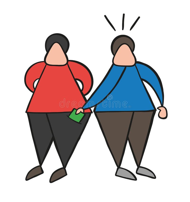 Vector Cartoon Thief Man Stealing Money from Other Man Pocket Stock ...