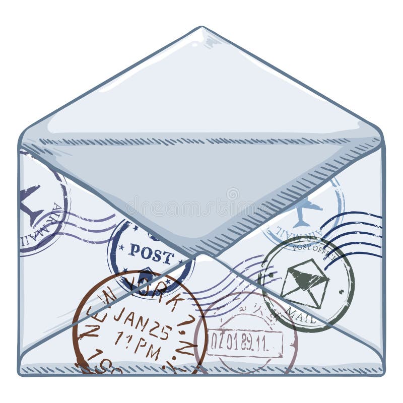 Vector Cartoon White Envelope with Postage Stamps Stock Vector ...