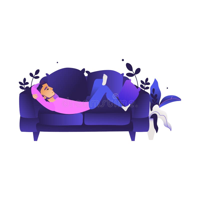 Vector Cartoon Young Man Lying at Sofa Stock Vector - Illustration of ...