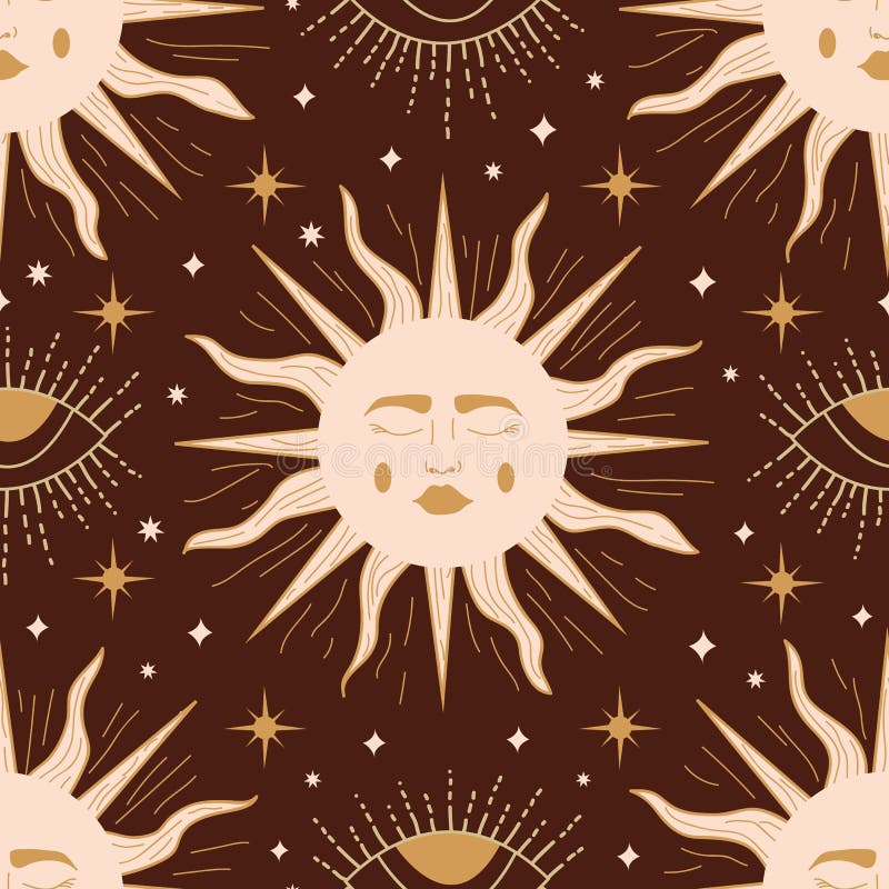 Vector Celestial Magic Sun Seamless Repeat Pattern Design Background ...